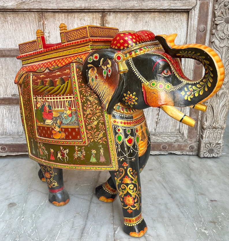 Mughal Era Hand Painted Elephant Statue, Indian Handicraft, Gifts for ...