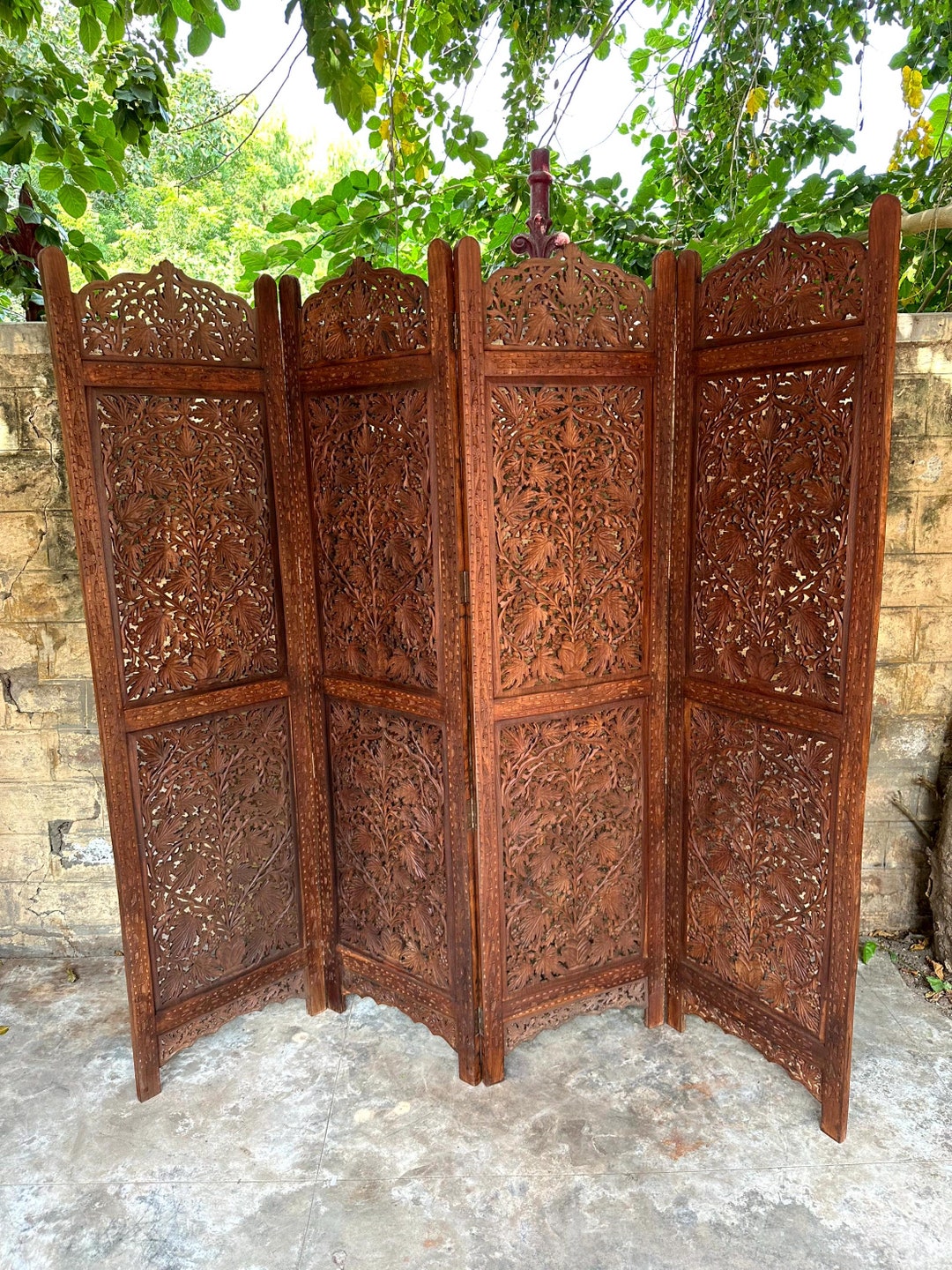 Chinese Queen Style Sheesham Wood Room Divider, 4 Panel Wooden Room ...