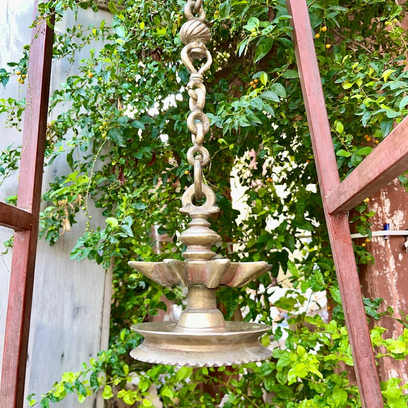 Brass Hanging Diya With Chain, Traditional Oil Lamp, Brass Oil Diya ...
