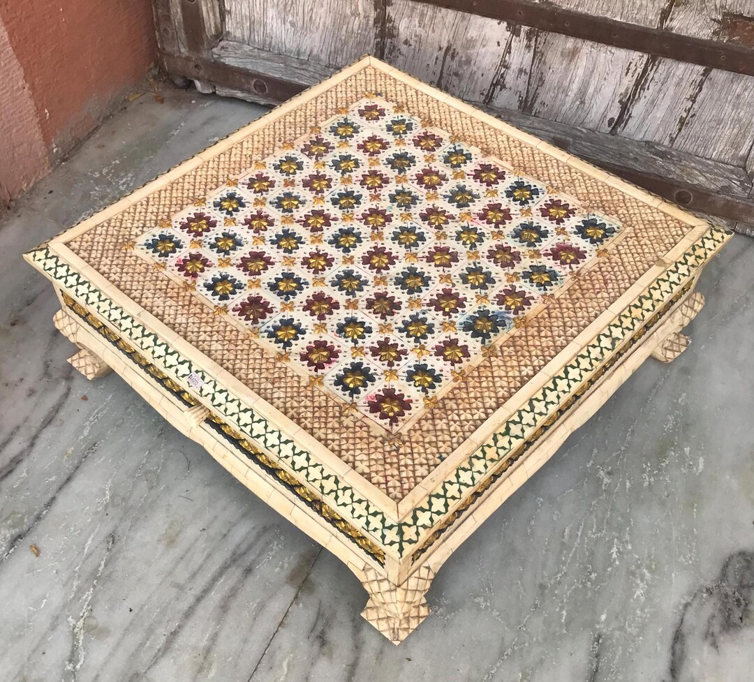 Pooja Chowki, Bone Inlay Traditional Bajot With Drawer,handcrafted ...