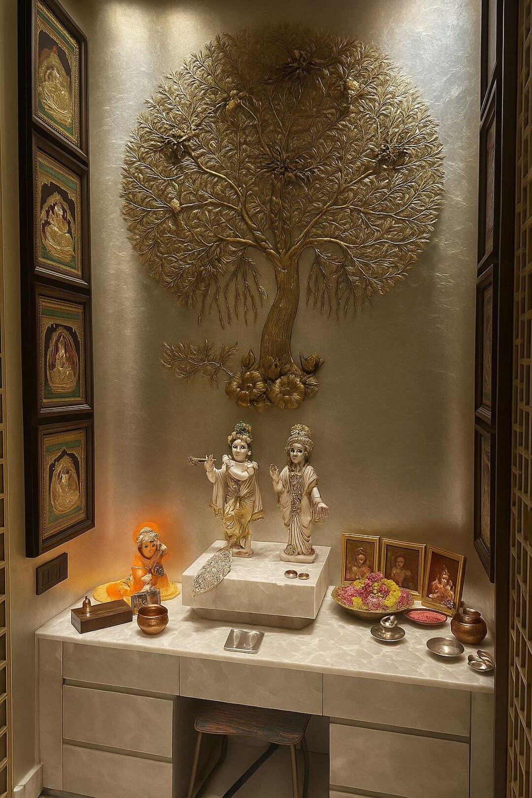 Indian Hand-crafted Brass Tree With Flower Base, Golden Tree of Life ...