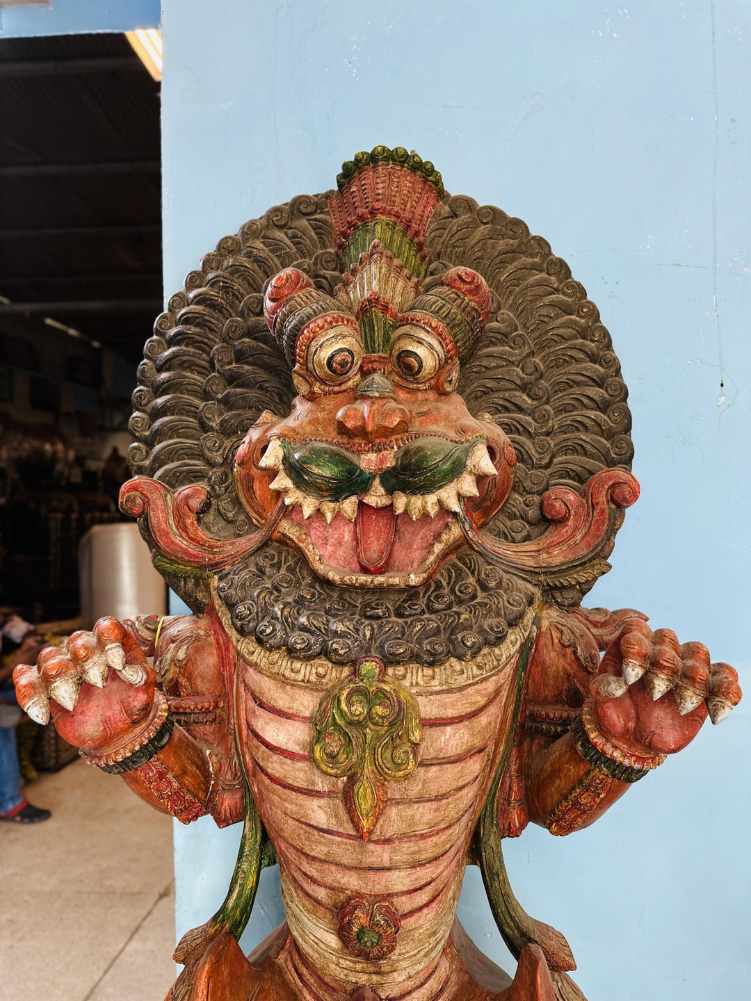 Wooden Painted Yali, Wood Carved Standing Yali, Dragon Sculpture ...