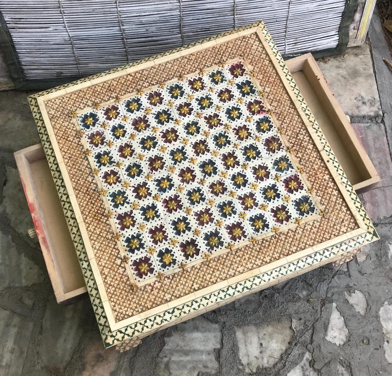 Bone Inlay Traditional Bajot With Drawer, Pooja Chowki,handcrafted ...