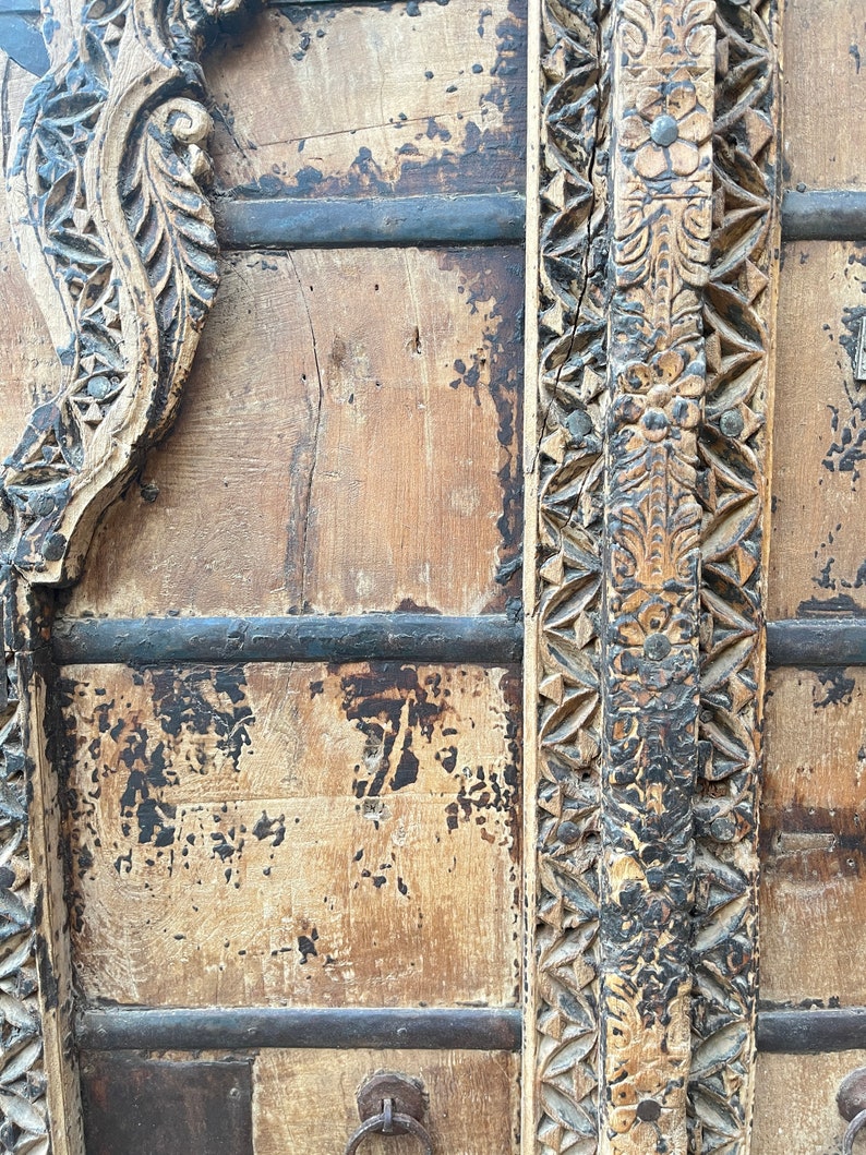 Wooden Carved Distressed Door, Ethnic Wall Decor, Indian Handicraft ...
