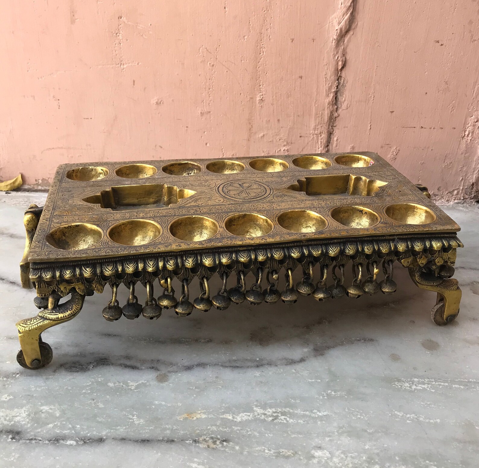 Traditional South Indian Game Pallanguzhi, Brass Board With Wheels ...