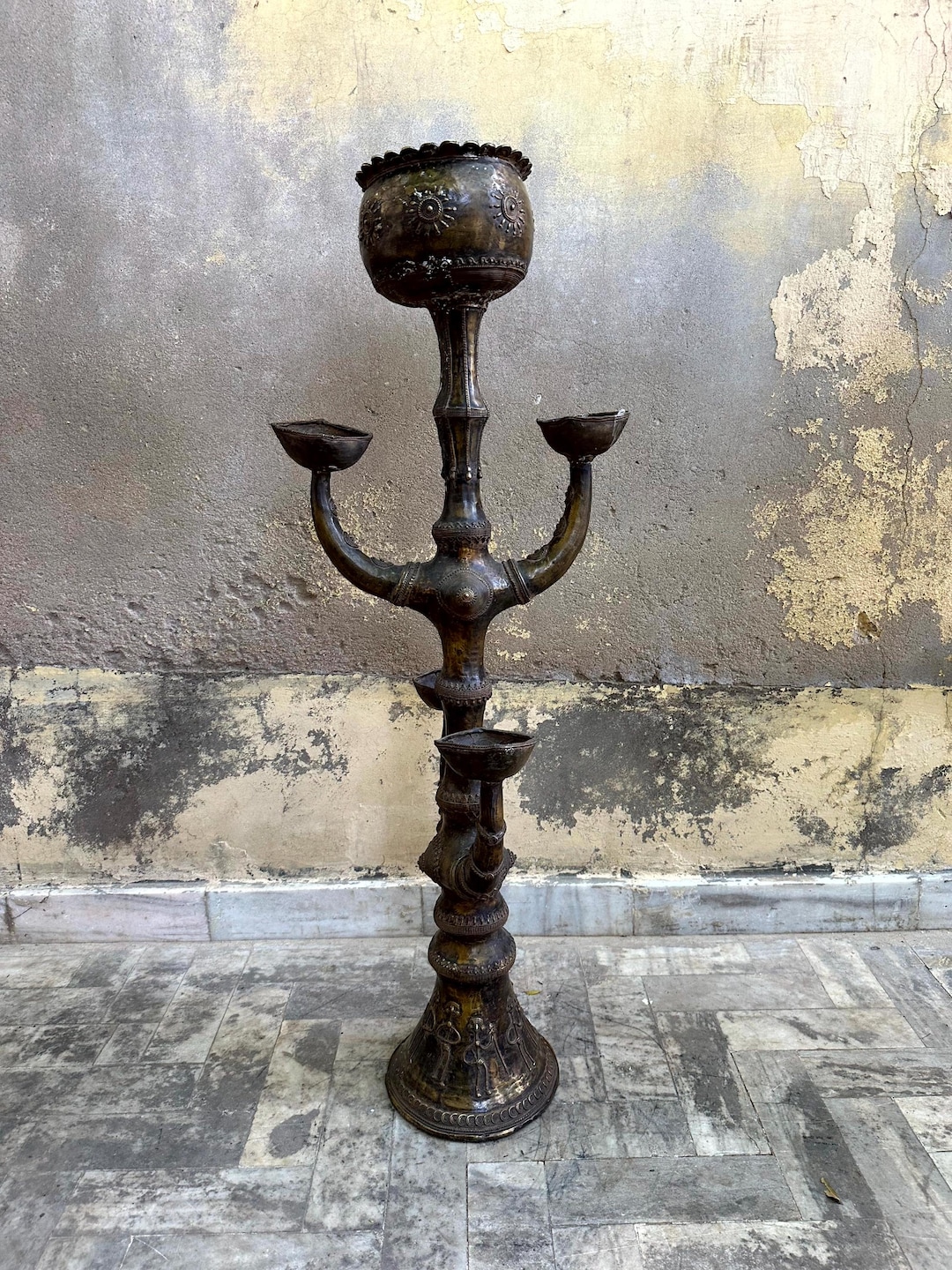 Ancient Style Bronze Candle Holder With Tribal Designs | Handcrafted ...