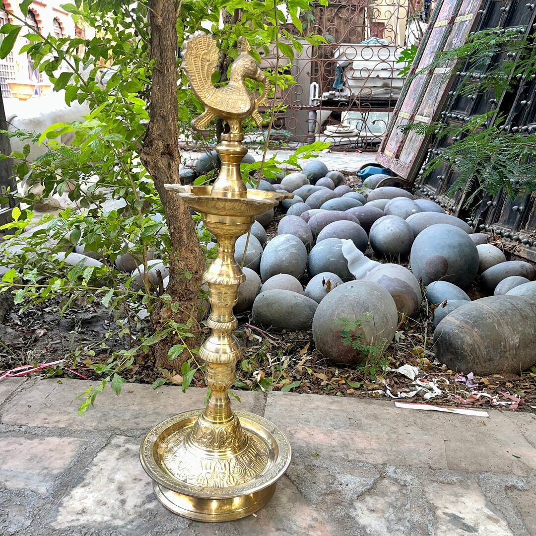 Long Brass Handmade Oil Lamp, Traditional Oil Lamp, Brass Oil Diya Lamp ...