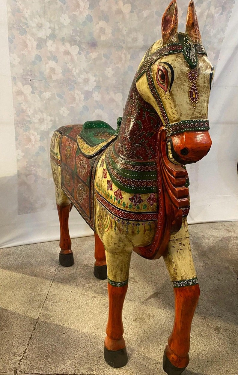Rajasthani Traditional Art, Beautiful Painted Wooden Horse Statue ...