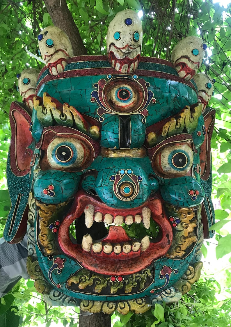 Tibetan Buddhist Mahakala Wall Hanging Wrathful Mask, Mahakal Wall Mask ...