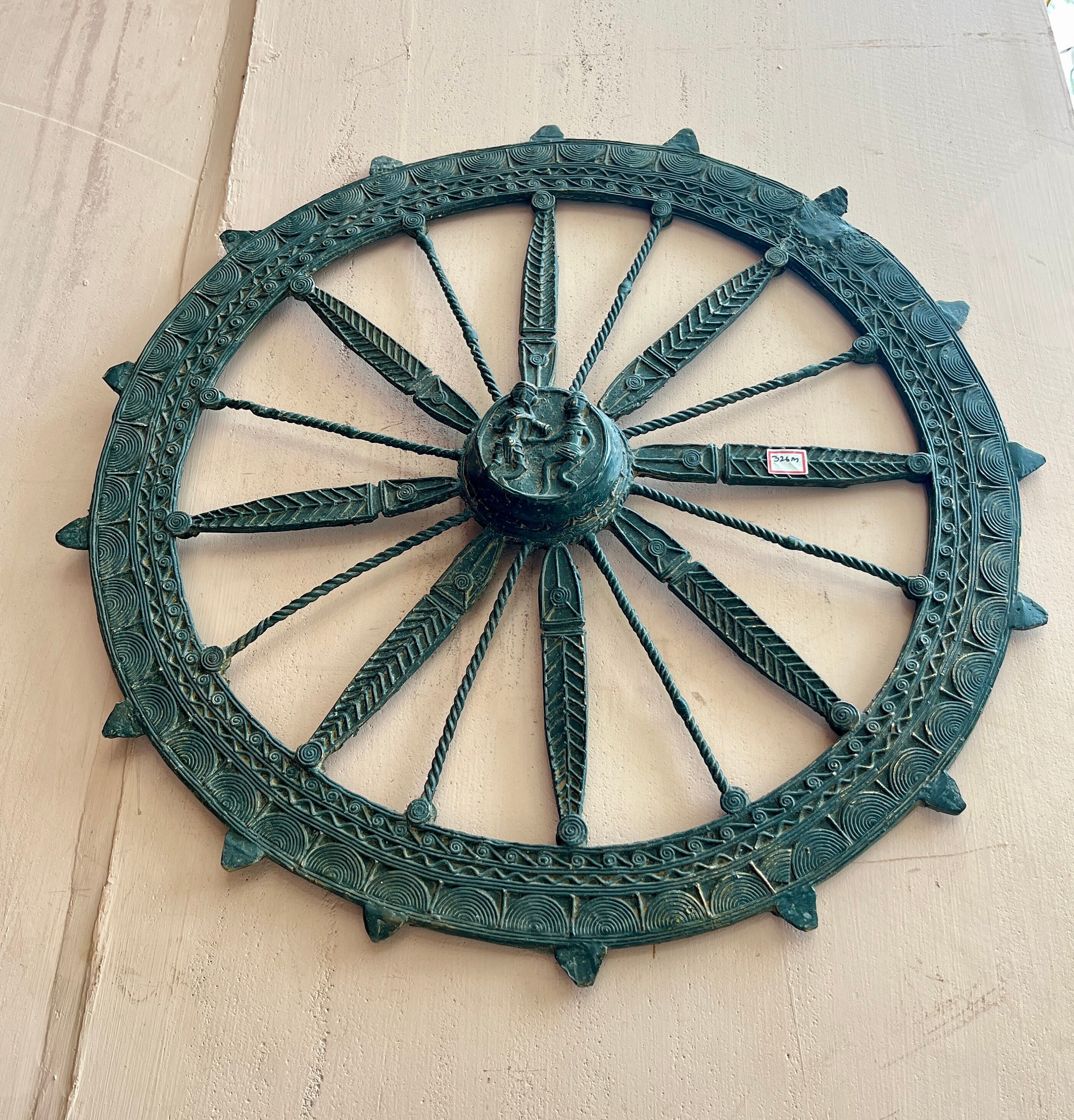 Marwari Carved Wall Clock in Brass, Wall Hanging, Handcrafted Wheel ...