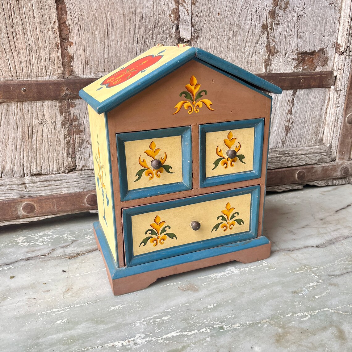 Engraved Carved Wooden Jewelry Box With Drawers,hand Painted ...