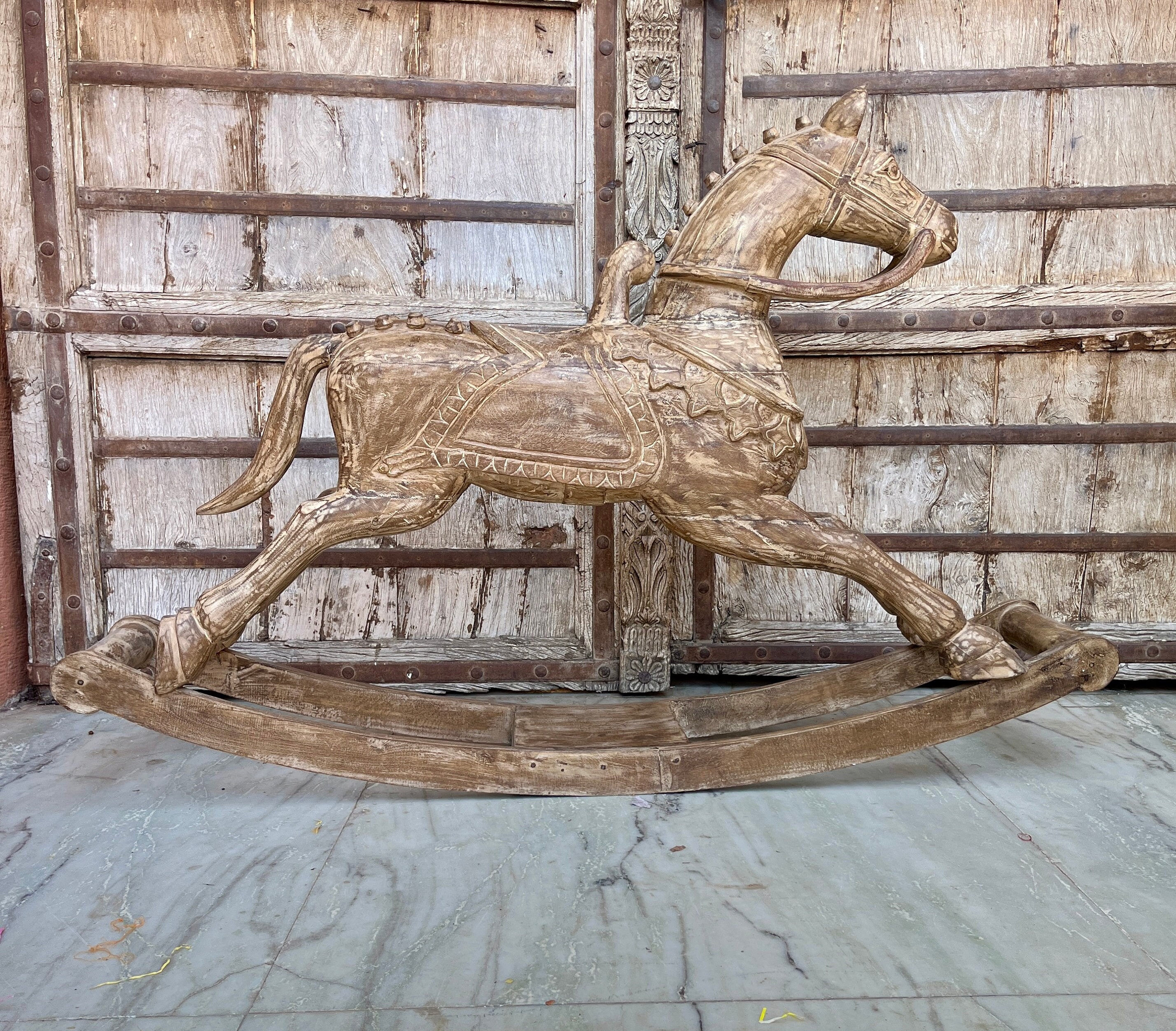 Wooden Rocking Swing Horse Statue, Distressed Horse, Old Animal Toy for ...