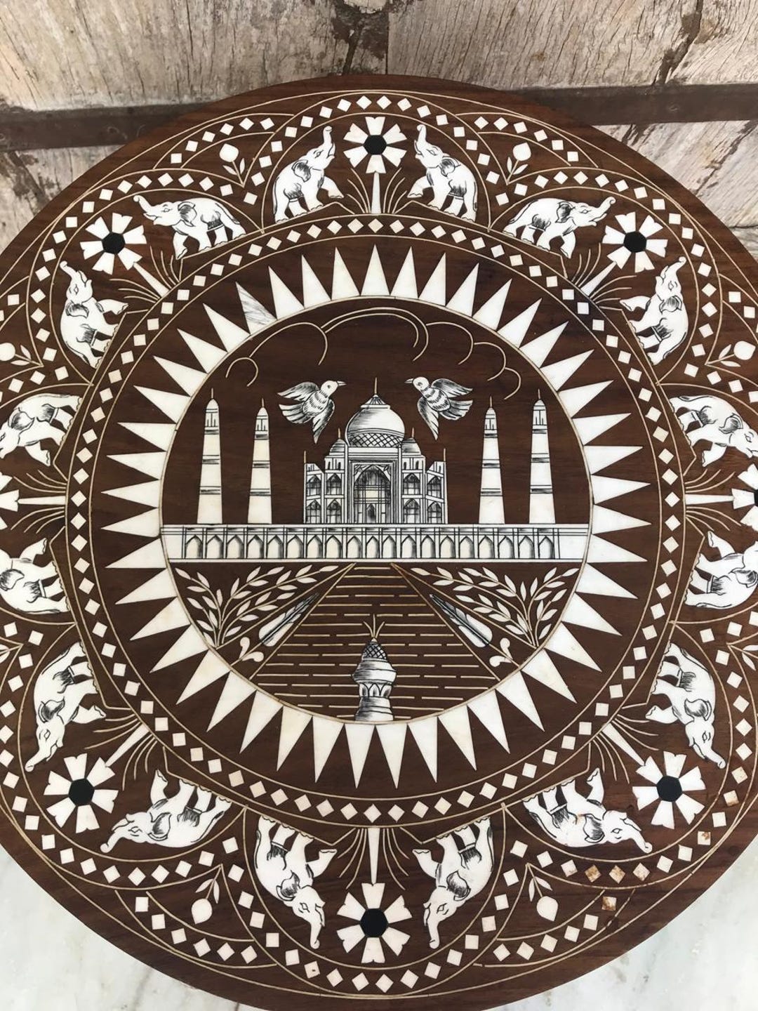 Handmade Bone Inlay Coffee Table, Bone Inlaid Coffee Table, Round Table ...