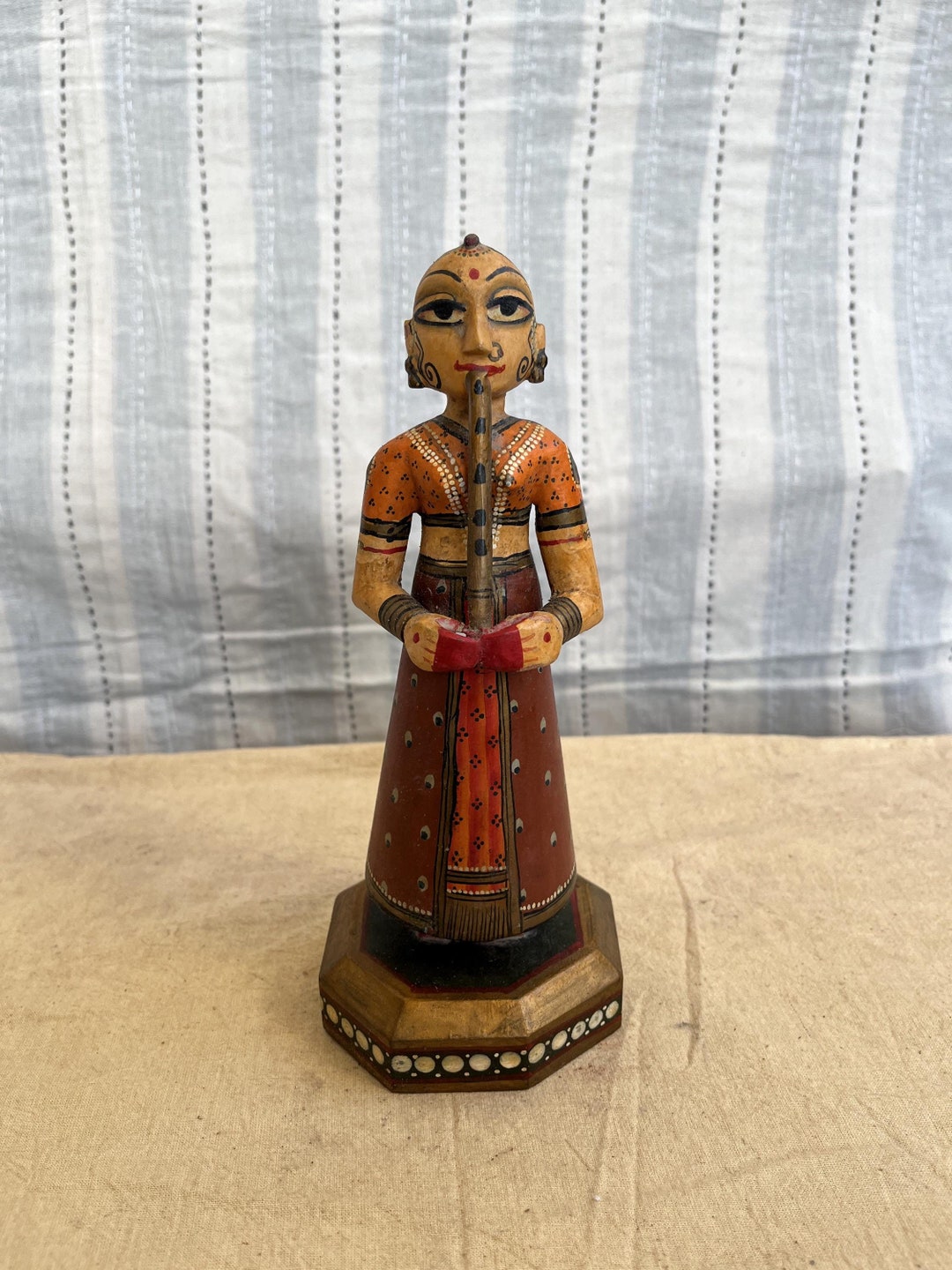 Painted Wooden Lady, Rajasthani Wooden Lady Statue, Indian Lady ...