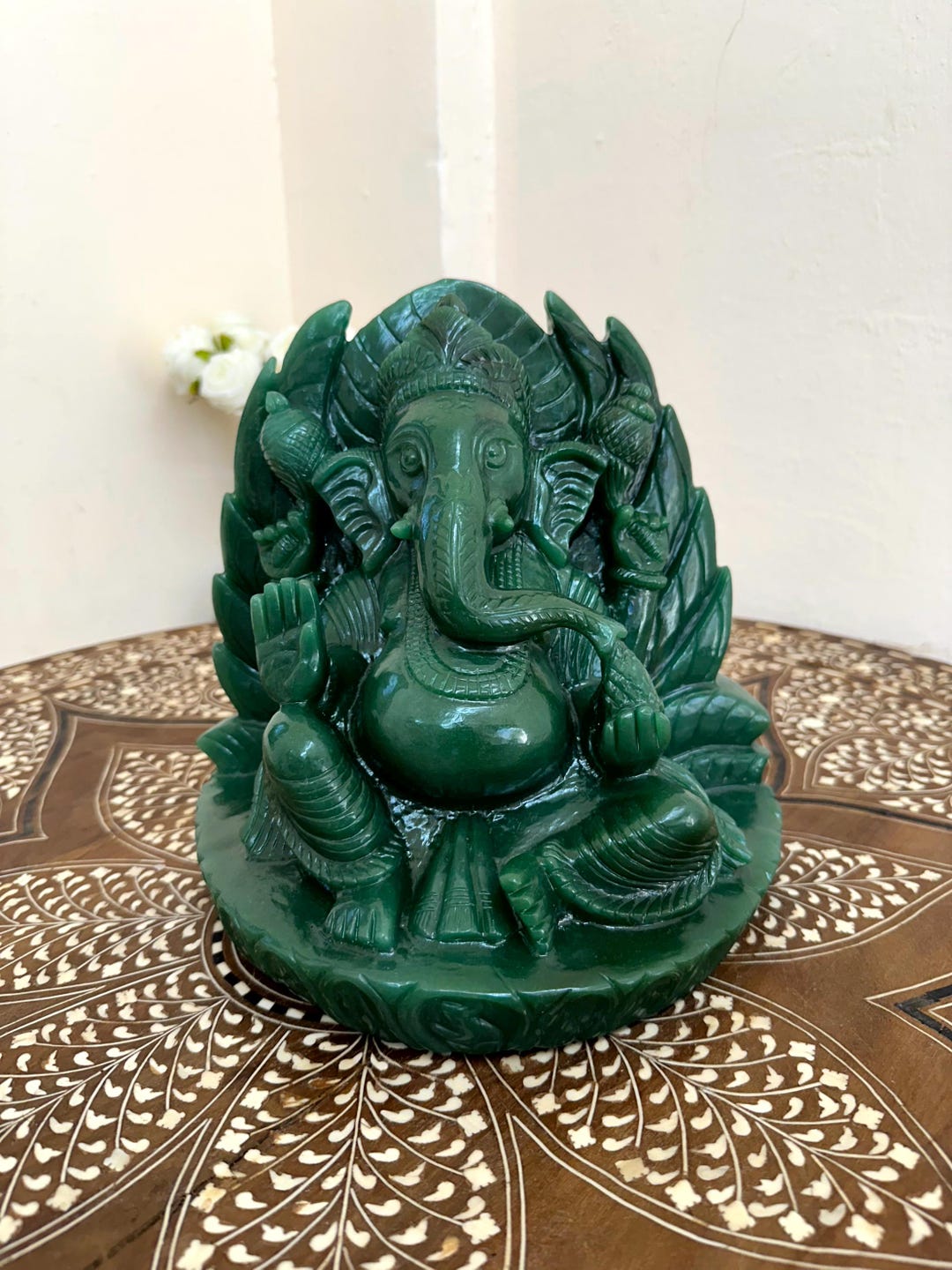 Sitting Ganesh Statue, Green Jade Stone Statue, God Sculpture, Lord ...