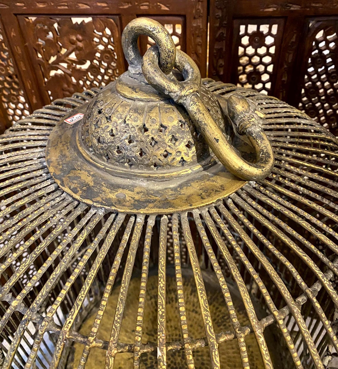 Vintage Victorian Era Brass Bird Cage, Carved Brass Pinjara ...