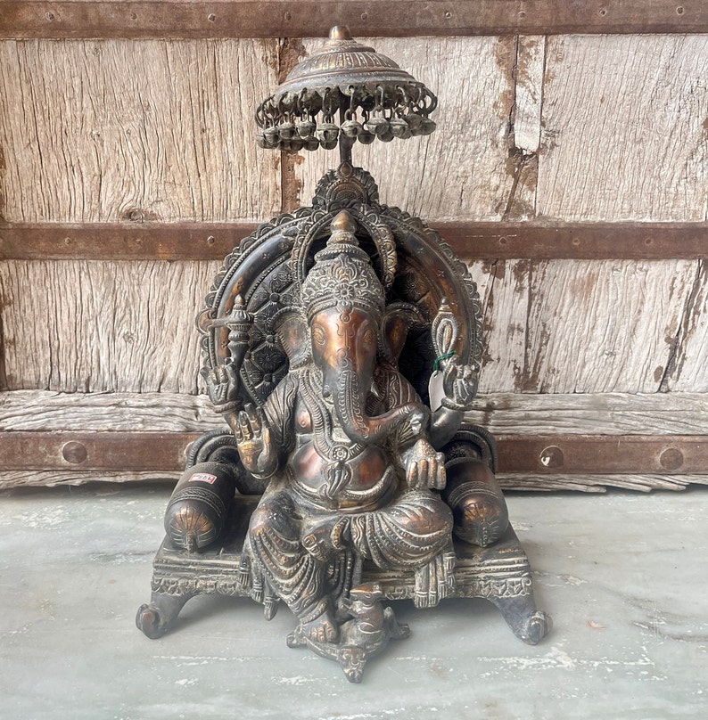 Old Lord Ganesha Sitting Idol Under Umbrella Statue, Good Luck God ...