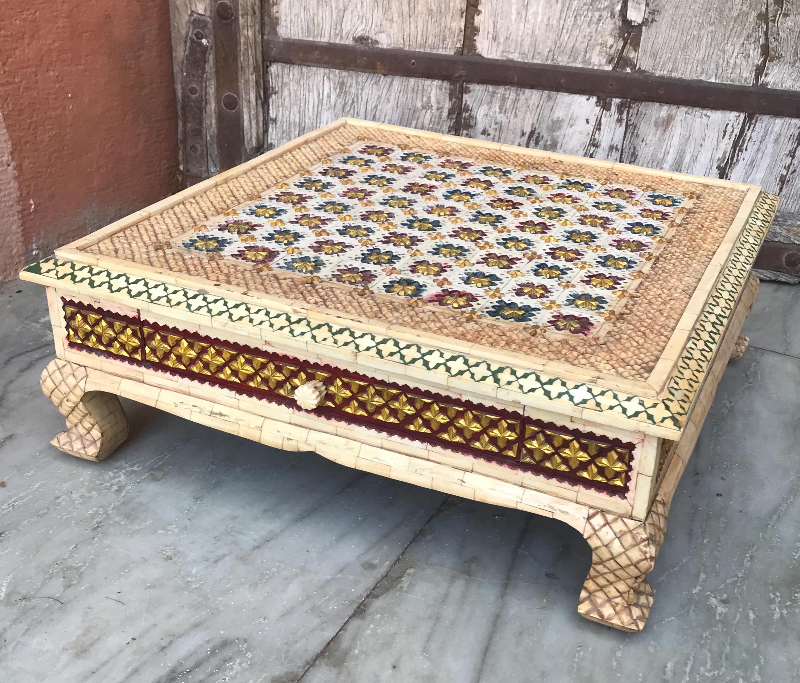 Bone Inlay Traditional Bajot With Drawer, Pooja Chowki,handcrafted ...