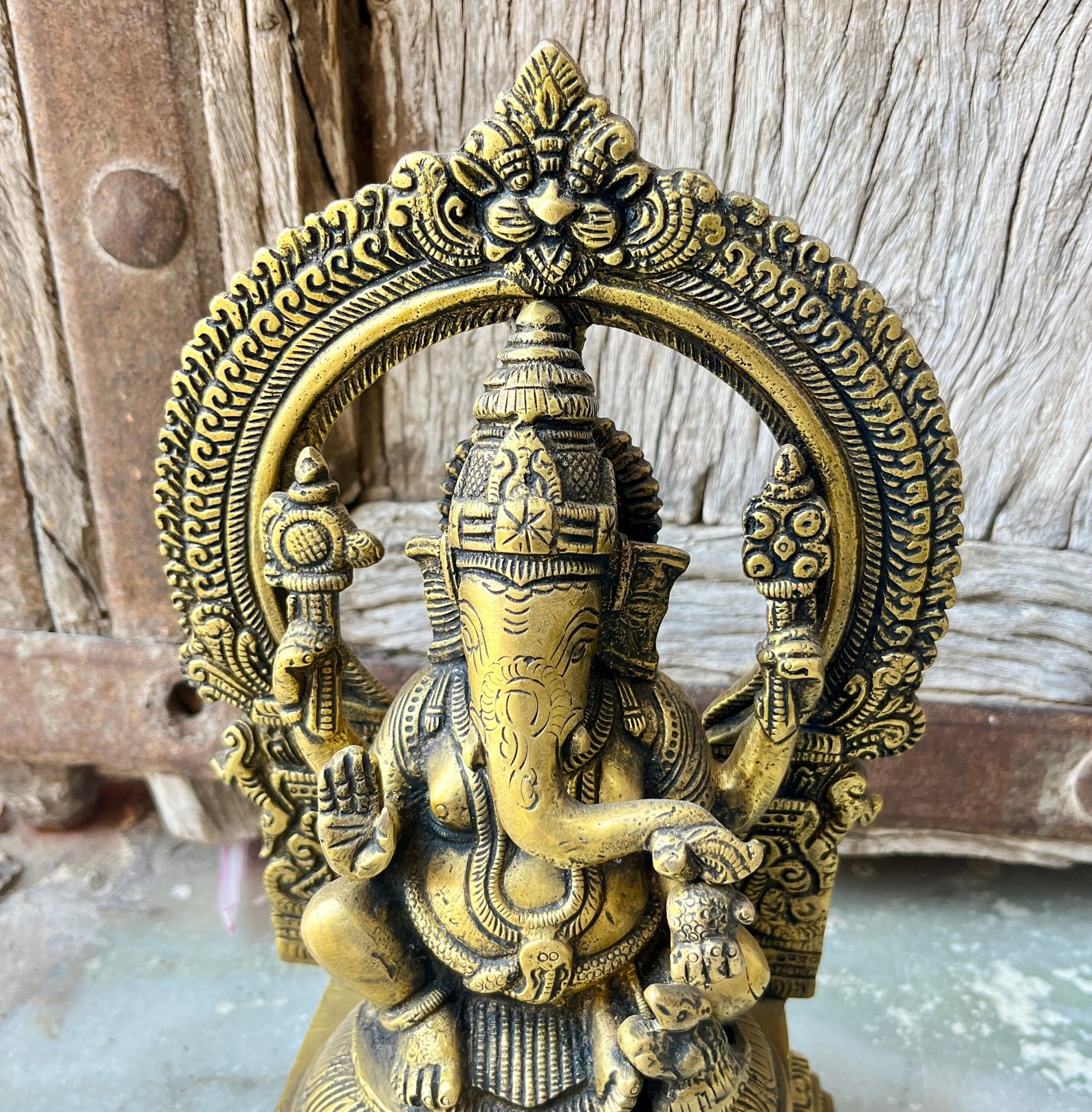 Religious Ganpati Idol, Old Lord Ganesha Brass Carved Statue, Indian ...