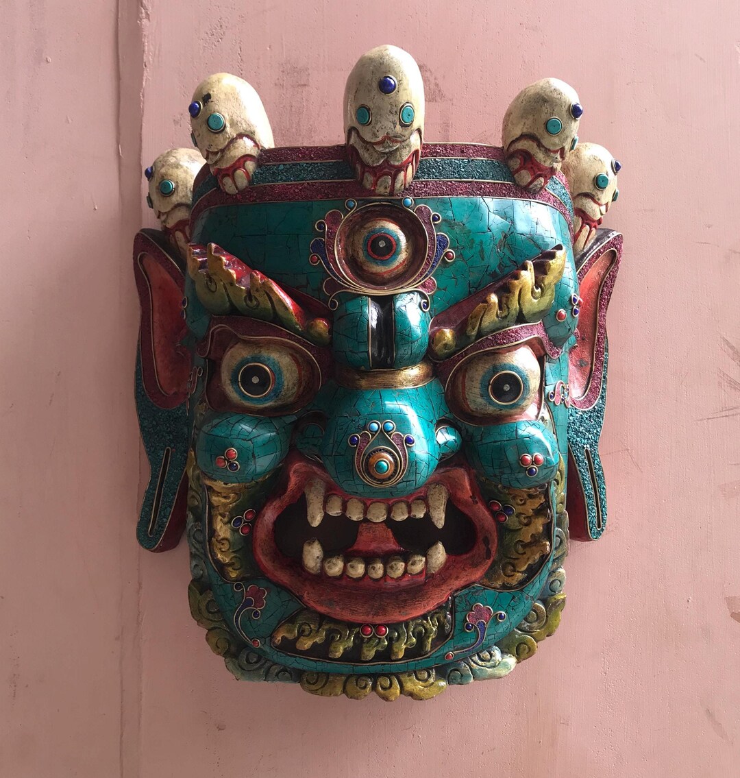 Tibetan Buddhist Mahakala Wall Hanging Wrathful Mask, Mahakal Wall Mask ...