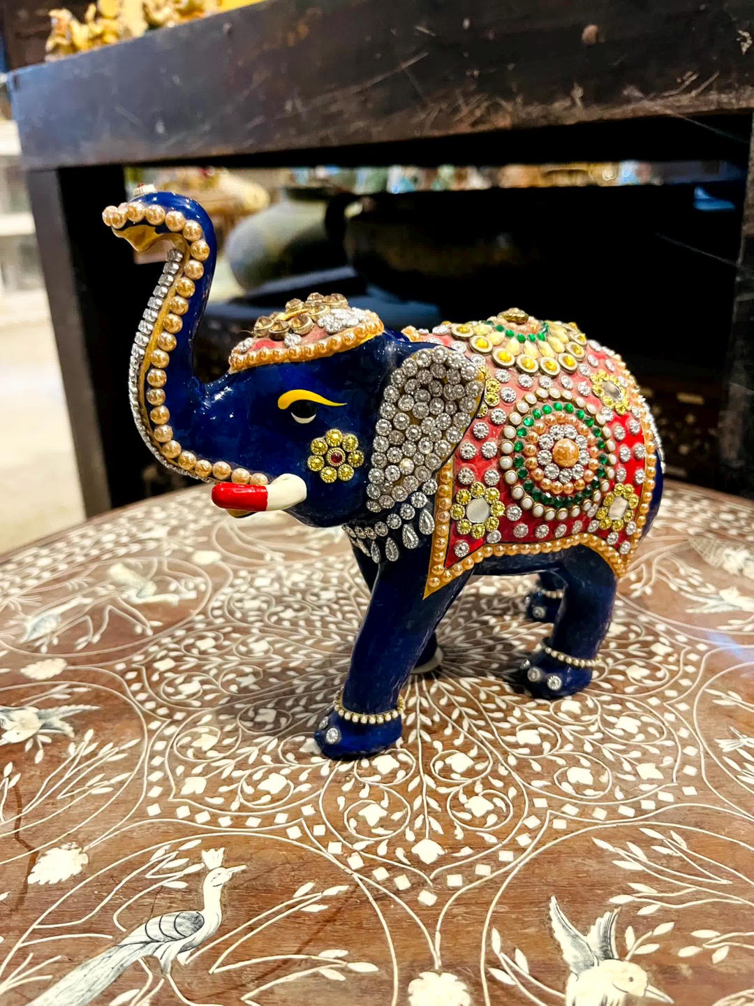 Blue Color Elephant Statue With Meenakari Work, Trunk up Elephant, Hand ...
