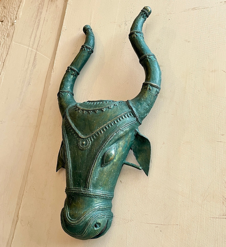 Bronze Cow Head Statue, Indian Nandi Mask, Bronze Work Wall Art ...