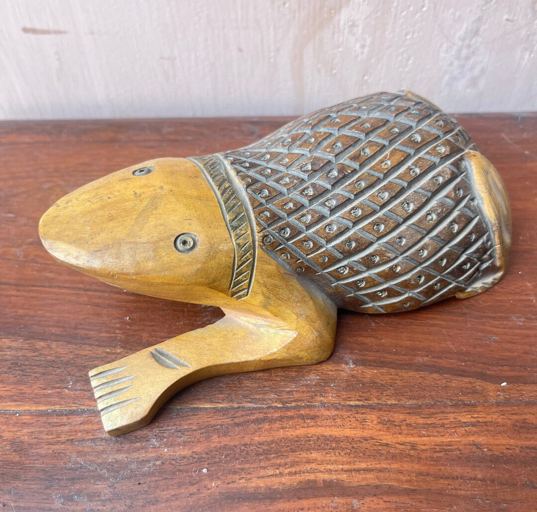 Decorative Wooden Frog Sculpture, Hand Carved Frog, Good Luck Symbol ...