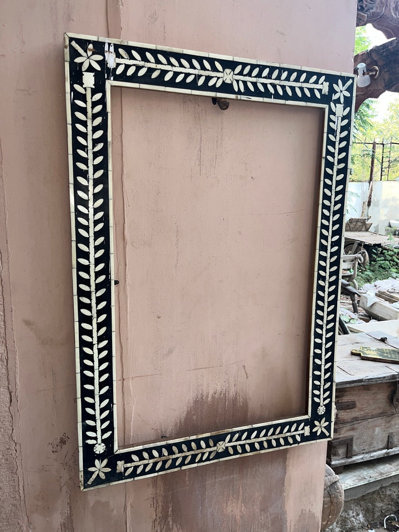 Wooden Bone Inlay Mirror Frame Floral Design Frame Farmhouse - Etsy