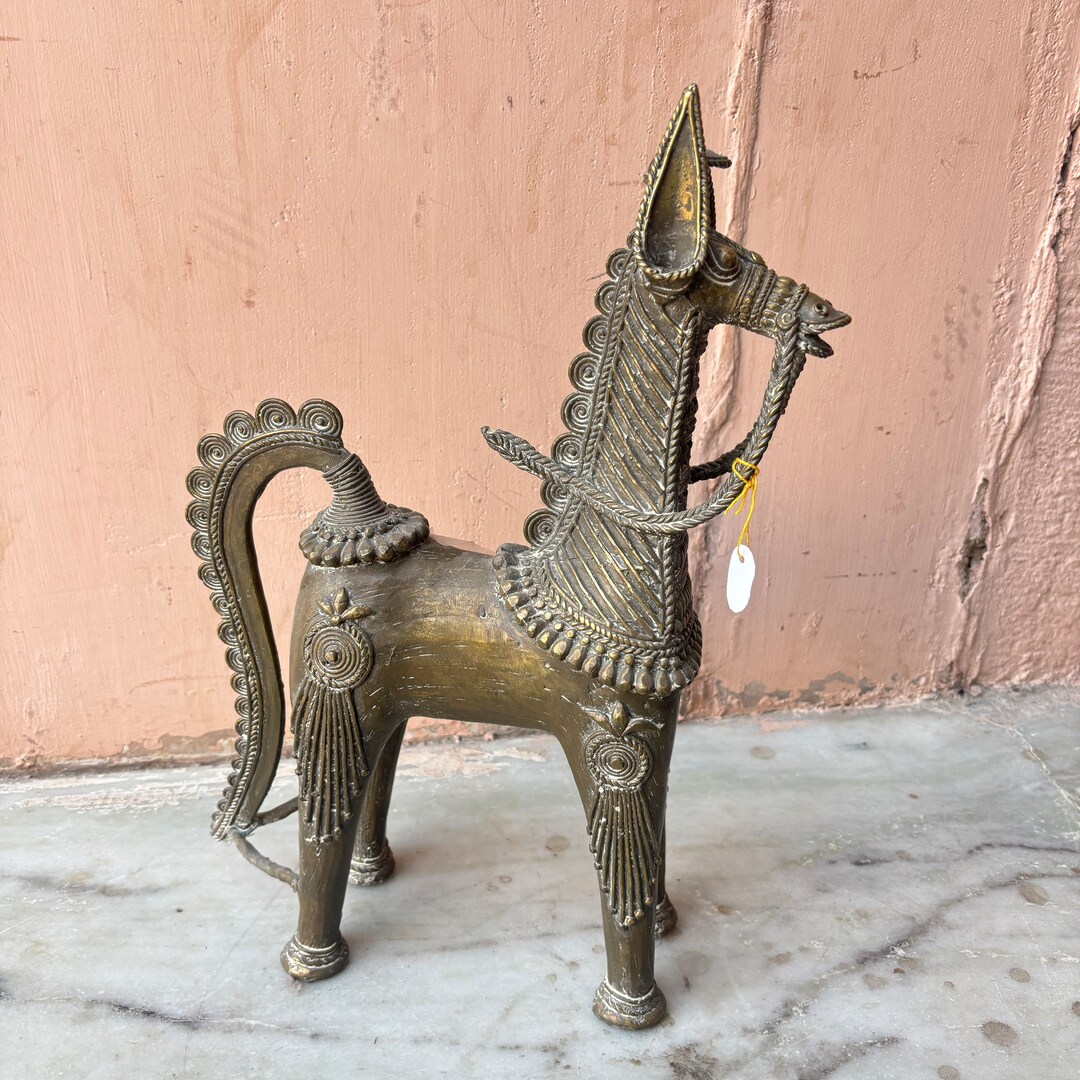 Old Art Piece, Bronze Horse Standing Statue, Tribal Art, Dhokra Art ...