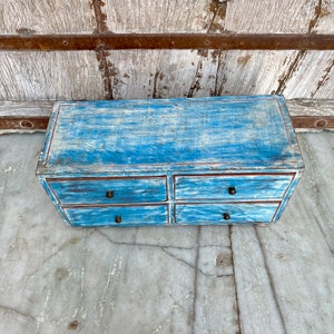 Blue Painted Wooden Rustic Chest of 4 Drawers, Trinket Box, Jewlery Box ...
