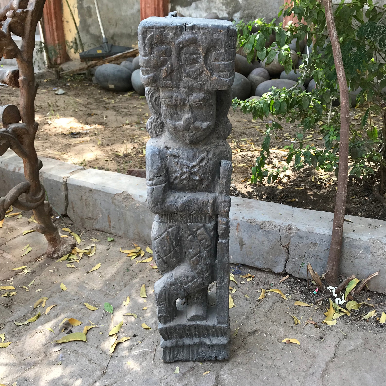 Rajasthani Durban, Gate Keeper, Rare Wooden Carved Rustic Watchman ...