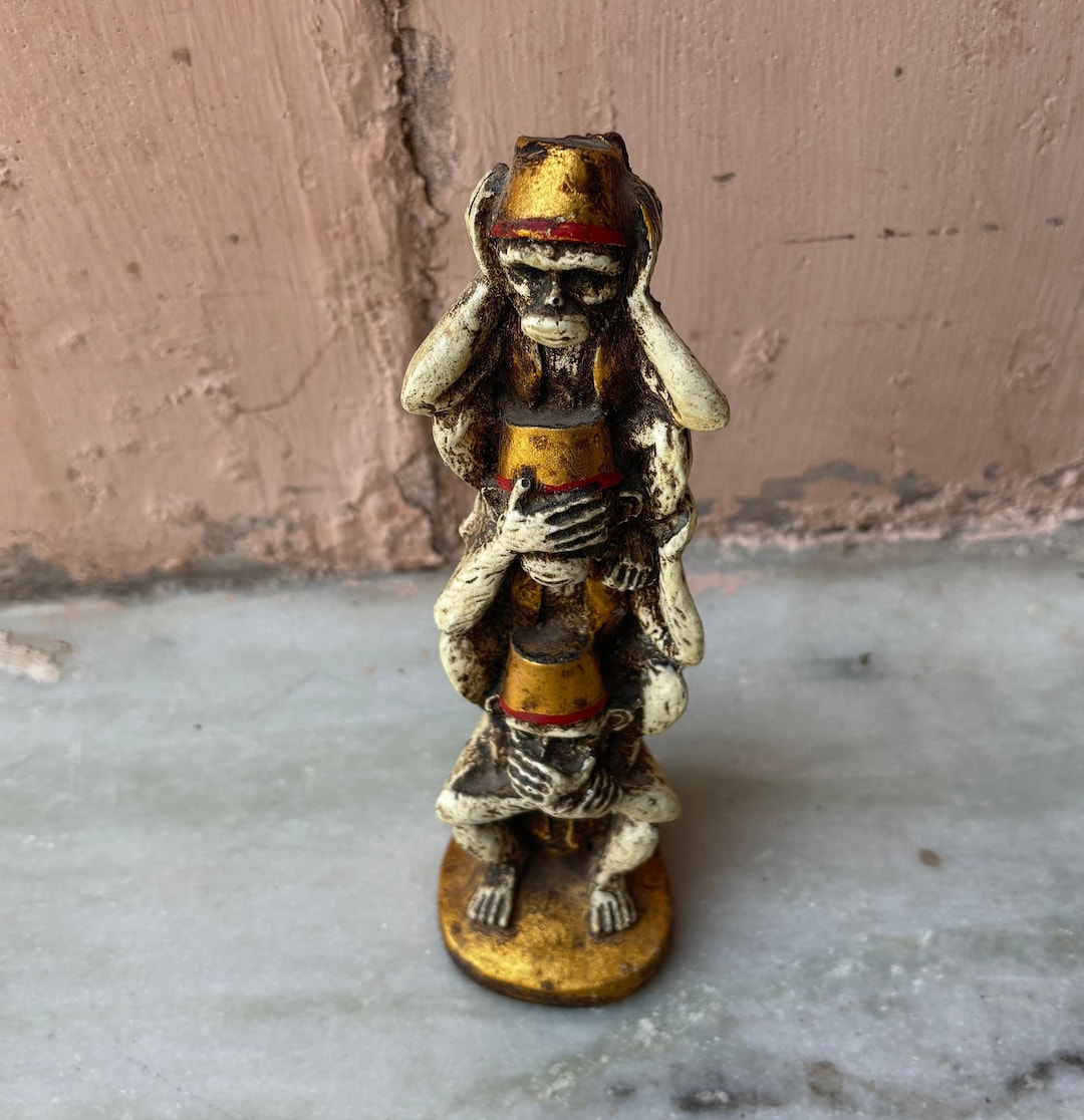 Gandhi's Wise Monkeys Tower Statue, See, Hear, Speak No Evil, Three ...