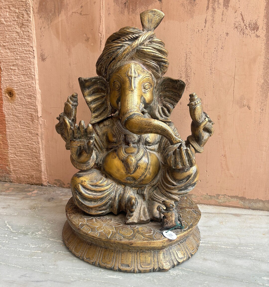 Old Lord Ganesha With Turban, Indian Brass Art, Blessing Ganpati Idol ...