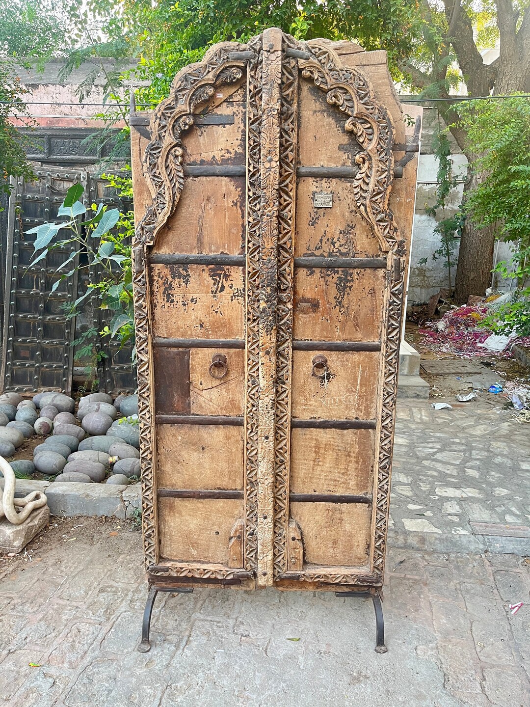 Wooden Carved Distressed Door, Ethnic Wall Decor, Indian Handicraft ...