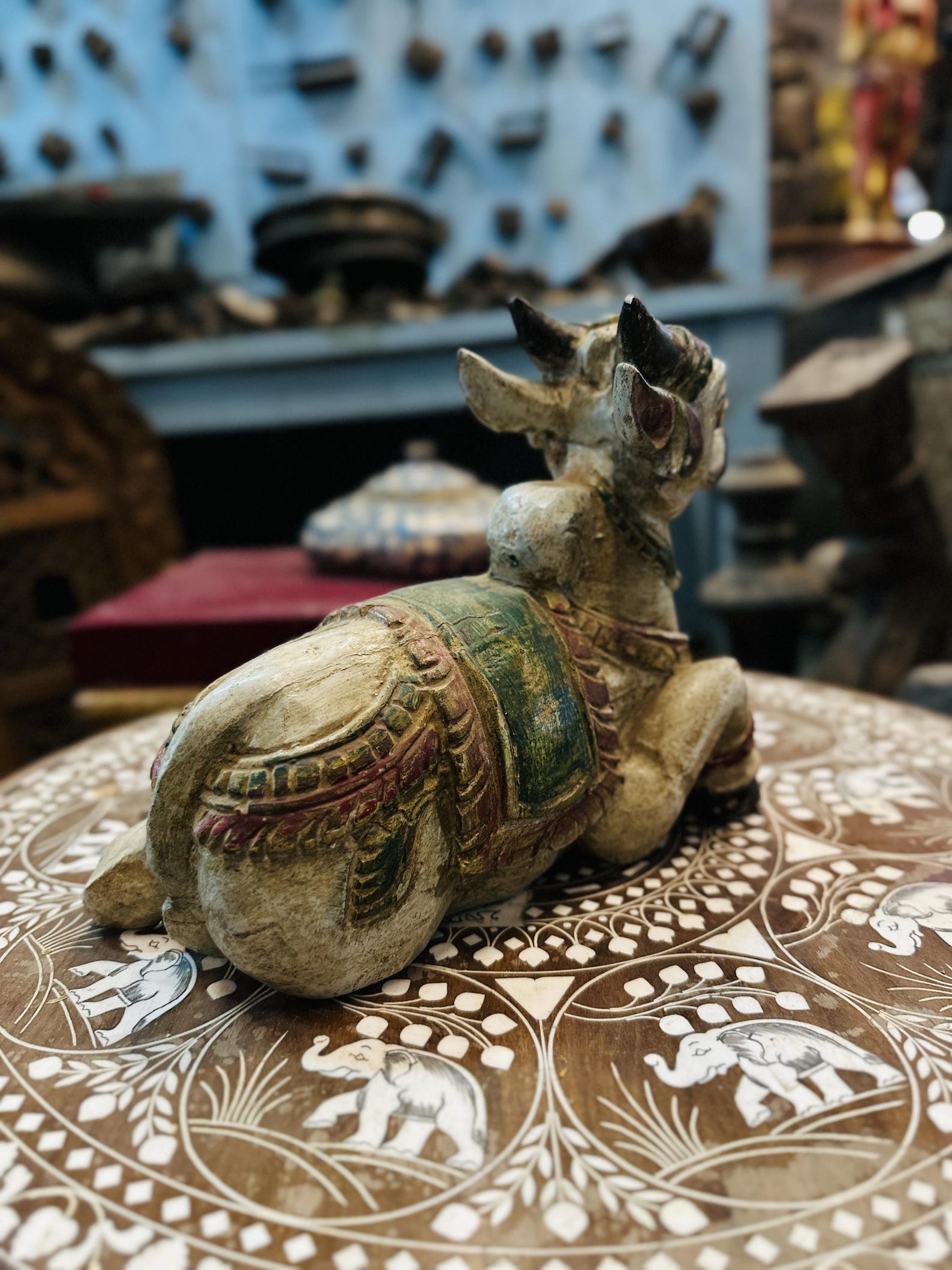 Hand Painted Nandi Statue, Vintage Wooden Indian Nandi, Hand Carved ...