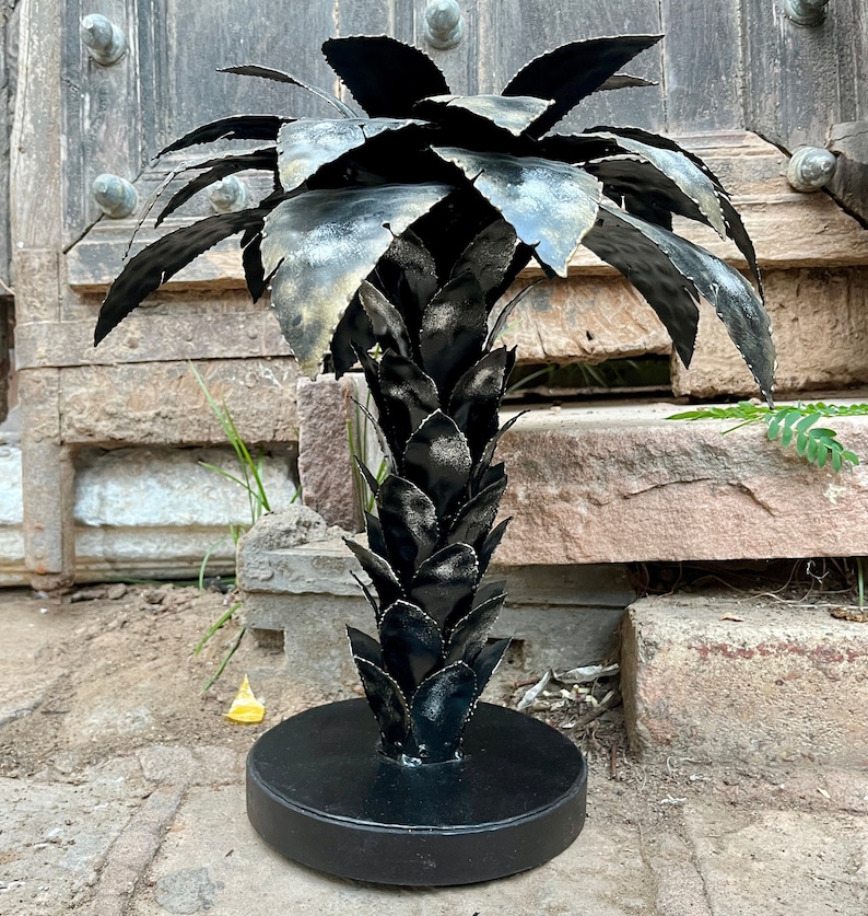 Engraved Metal Palm Tree Statue, Tropical Art, Beach House Decor, Palm ...