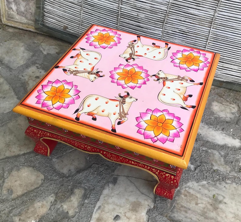 Cow Painted Chowki, Embossed Work Chowkis, Wooden Traditional Hand ...