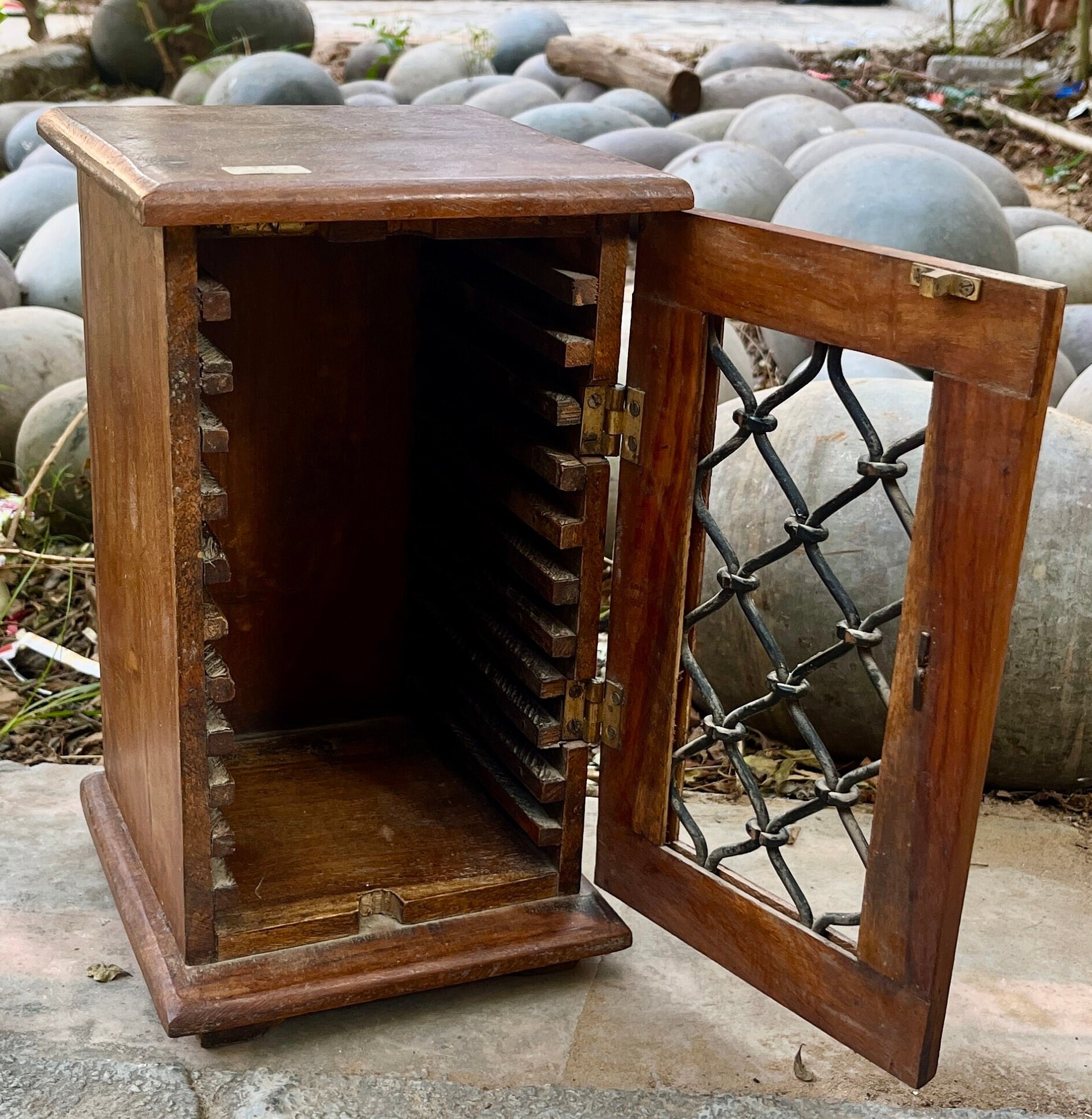 Antique Wooden Storage Cabinet, Memory Side Box, Carved Buffet, Old ...