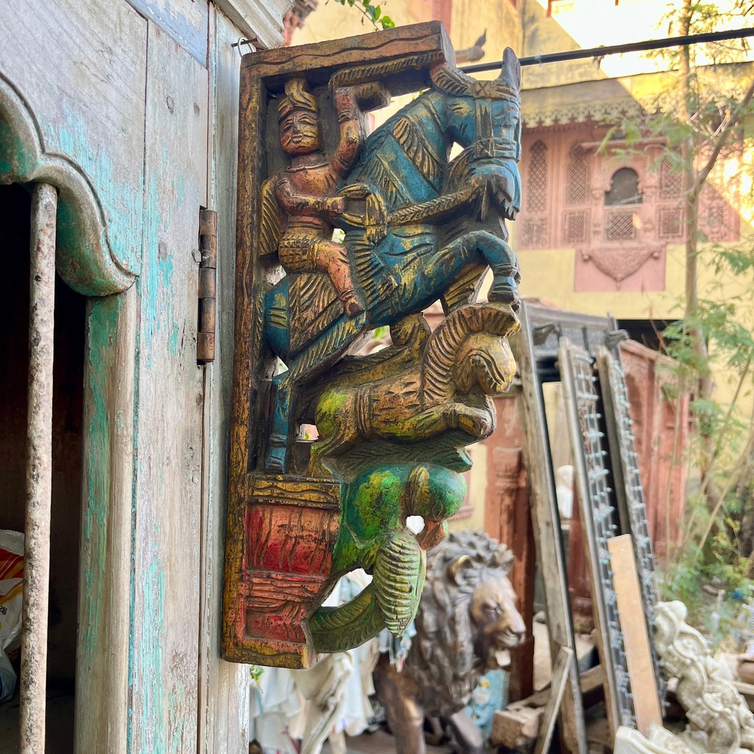 Wooden Painted Horse and Yali Wall Panel,fine Carved Animal Corbels ...