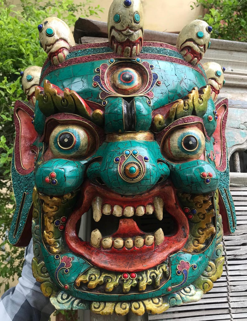 Tibetan Buddhist Mahakala Wall Hanging Wrathful Mask, Mahakal Wall Mask ...