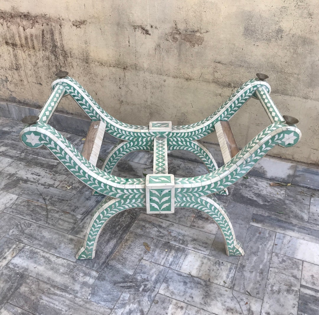 Flower Pattern Bone Inlaid Bench, Bone Inlay Stool, Sitting Table ...