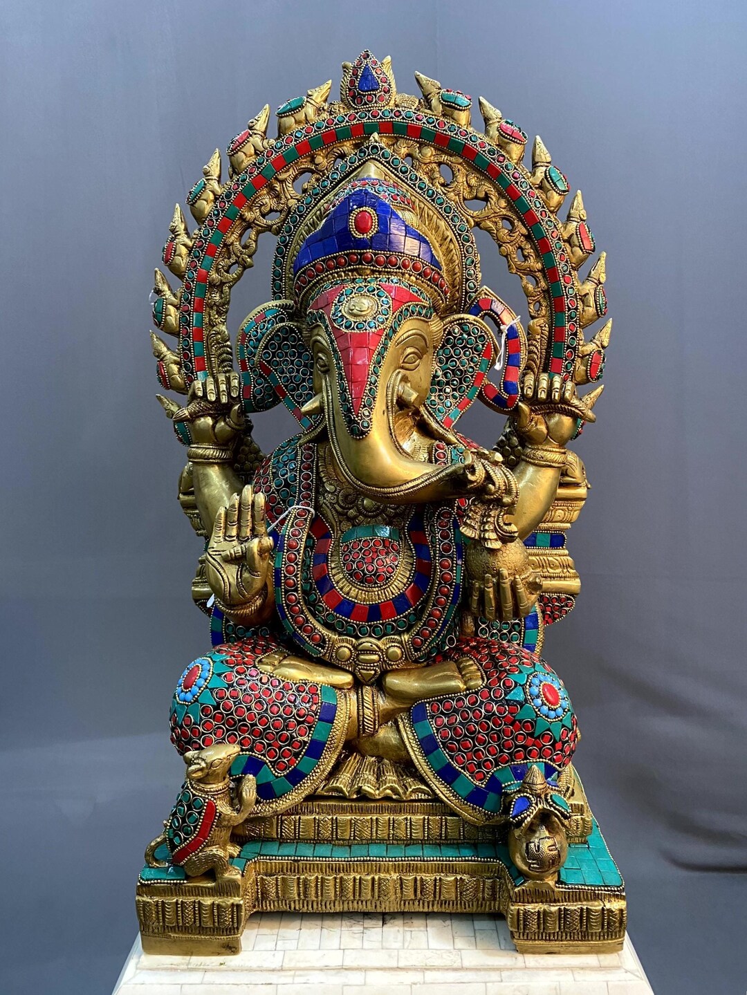 Sitting Ganpati Statue, Stonework Heavy Ganesha Sculpture, Spiritual ...