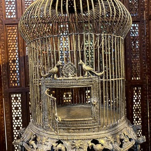 Vintage Victorian Era Brass Bird Cage, Carved Brass Pinjara ...