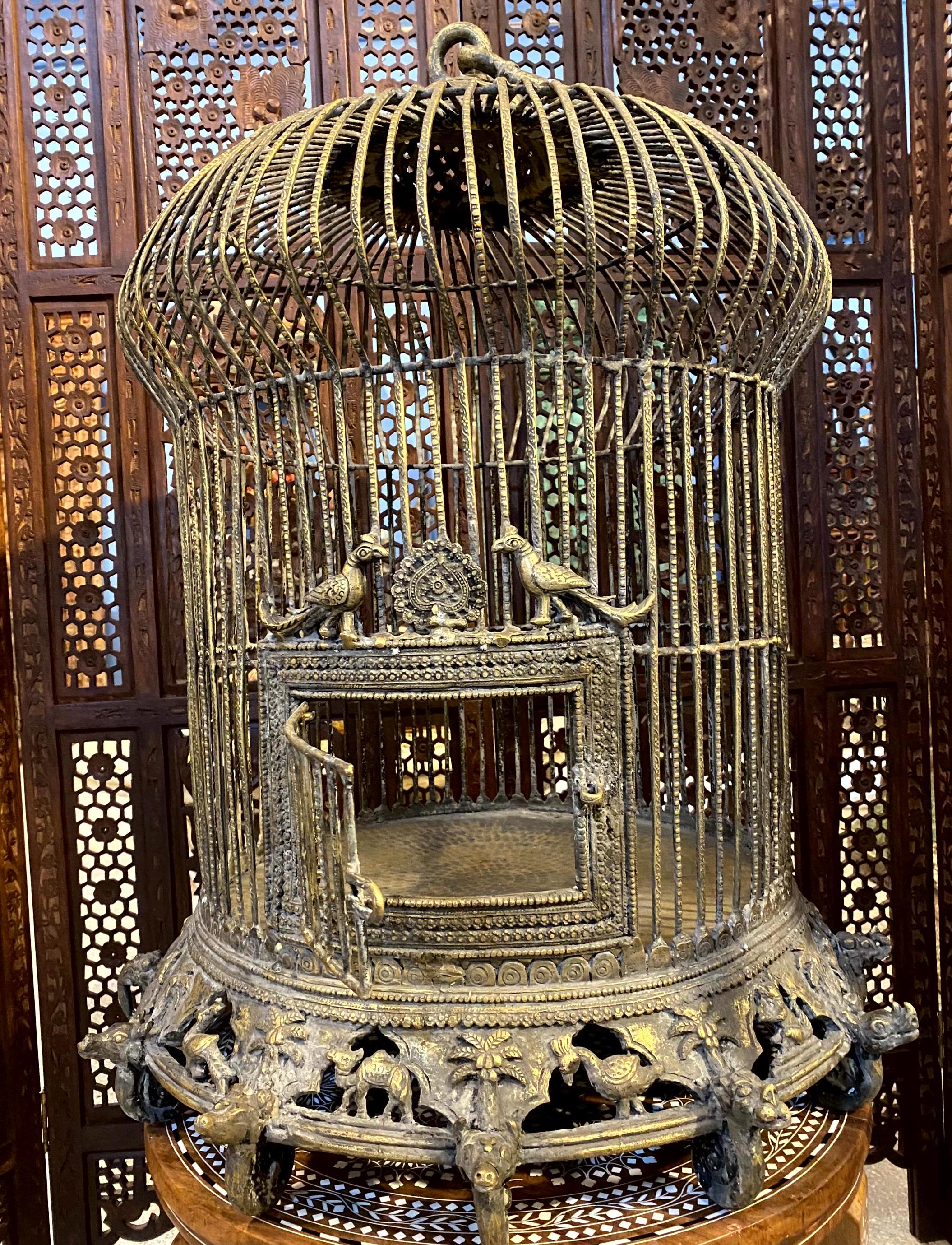 Vintage Victorian Era Brass Bird Cage, Carved Brass Pinjara ...