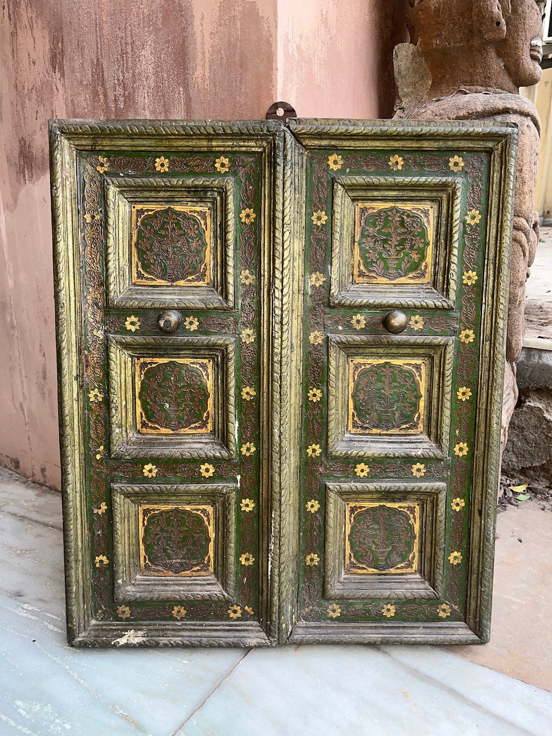 Vintage Wooden Window Panel, Indian Wooden Panel, Flower Caved Panel ...