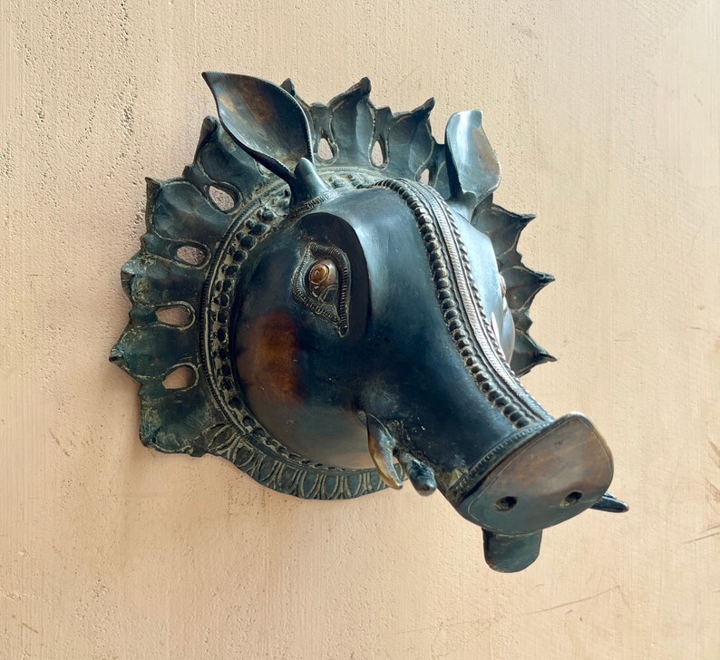 Indian Varaha Head the Boar Avatara of Lord Vishnu, Bronze Statue ...