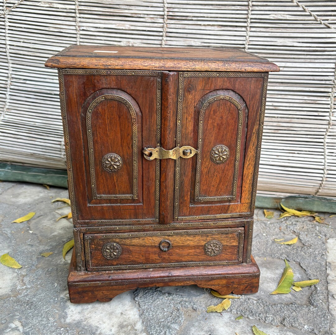 Ethnic Indian Wooden Designer Cabinet With Drawers, Storage Cabinet ...