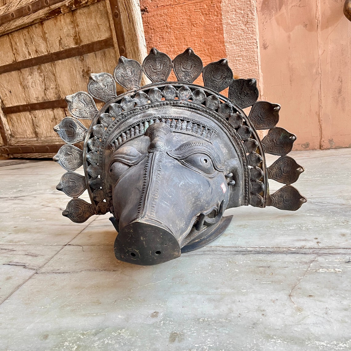 Indian Varaha Head the Boar Avatara of Lord Vishnu, Bronze Statue ...