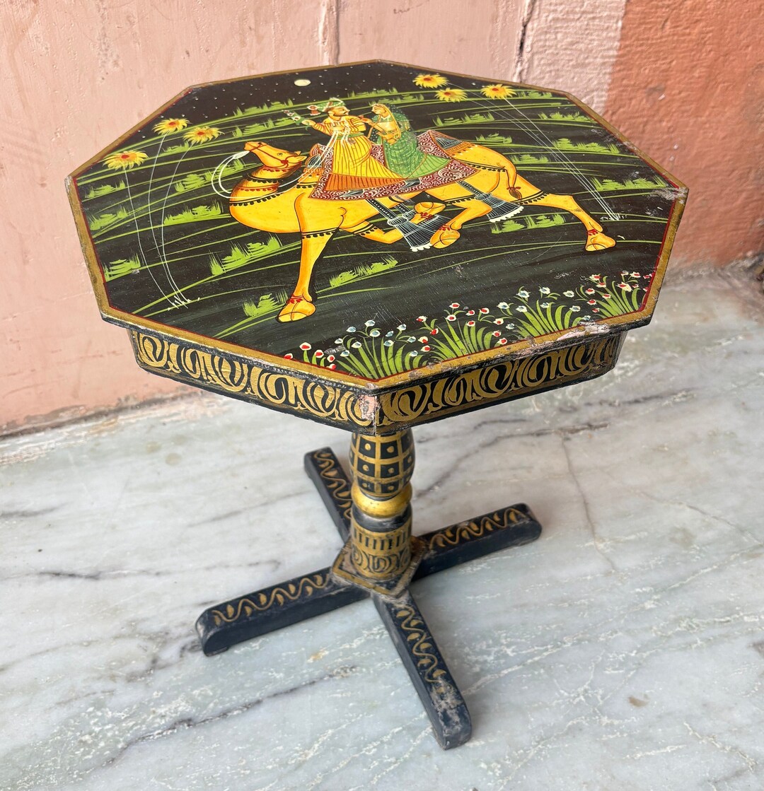 Octagonal Camel Painted Table, Flowerpot Holder, Wooden Plant Side ...
