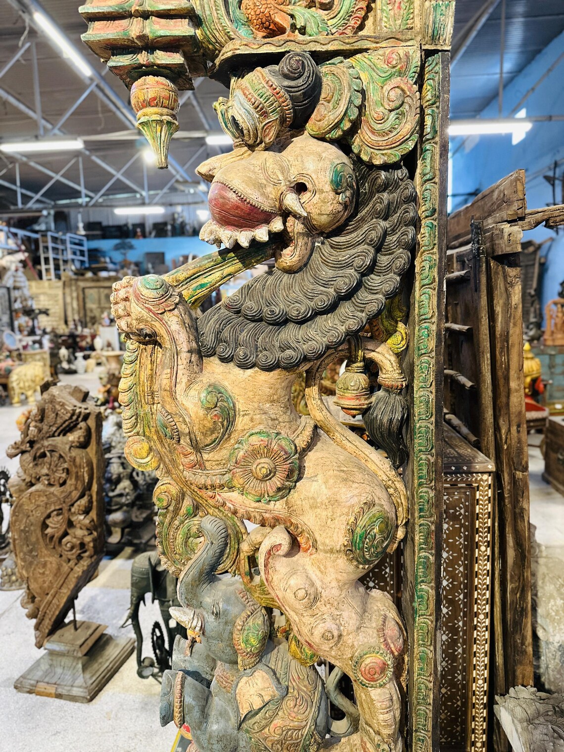 Dragon With Elephant Sculpture Entrance Decor, Handmade Yali Statue ...